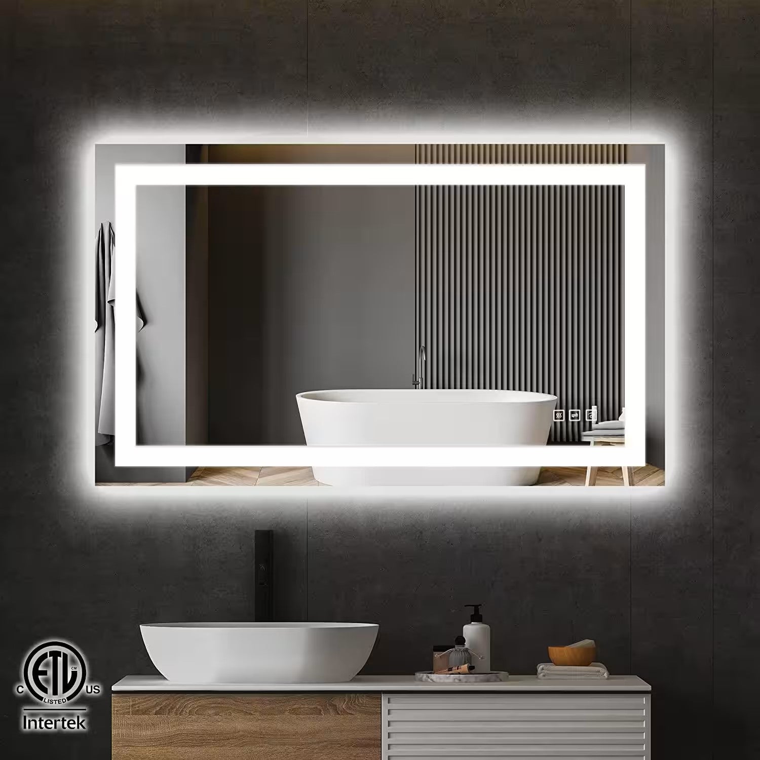 40 in. W x 24 in. H LED Large Rectangular Frameless Anti-Fog Bathroom ...